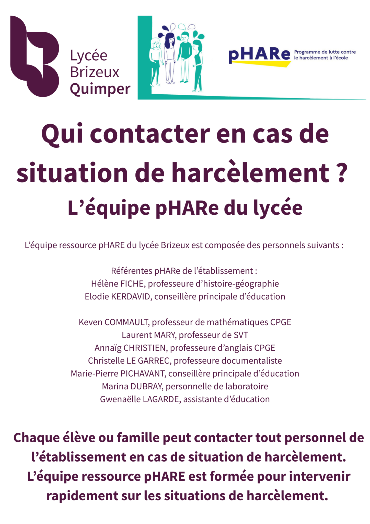 Lutte contre le harcèlement – Dispositif PHARE – Lycée Brizeux Quimper